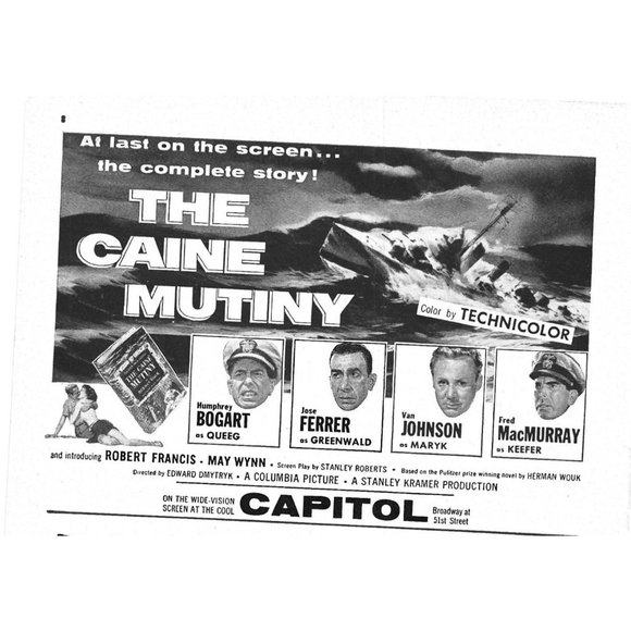 Art | The Caine Mutiny Movie Advert Bogart 195s Vintage Print Ad 4 Inch ...
